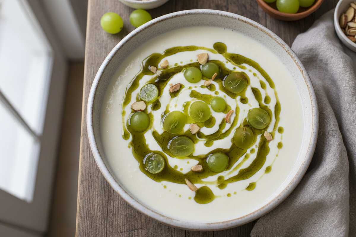 Ajo Blanco - Icy almond, olive oil & sherry vinegar soup for hot days